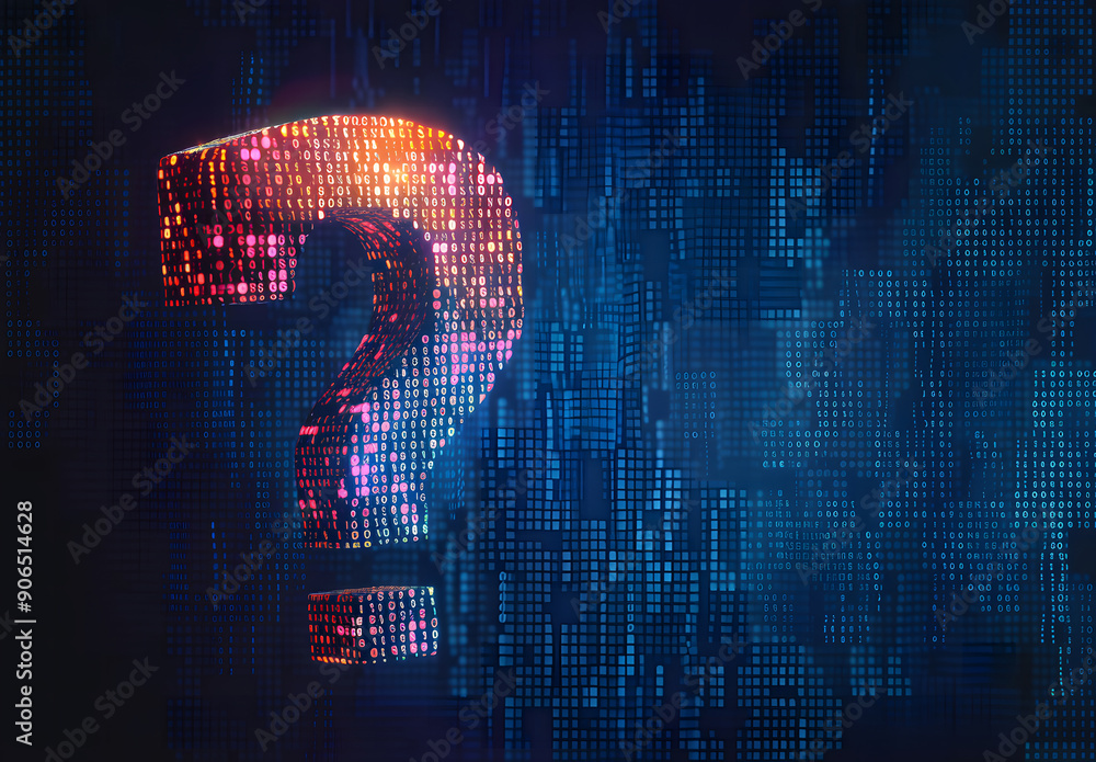 3d question marks with binary code, AI in question answering systems ... 3d question marks with binary code, AI in question answering systems ...