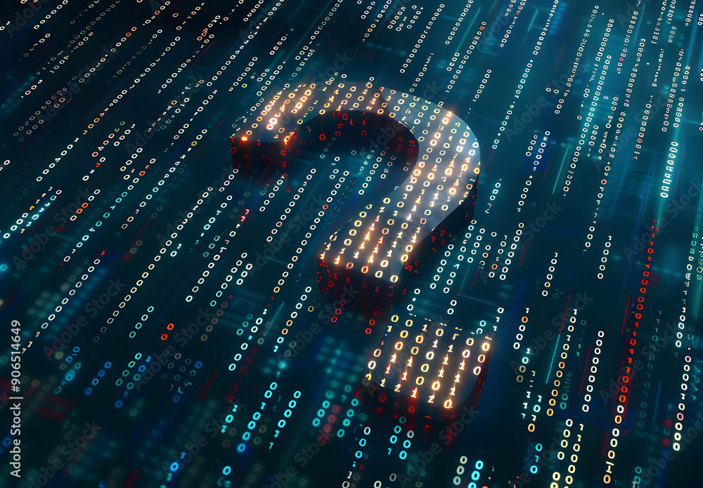 3d question marks with binary code, AI in question answering systems ...