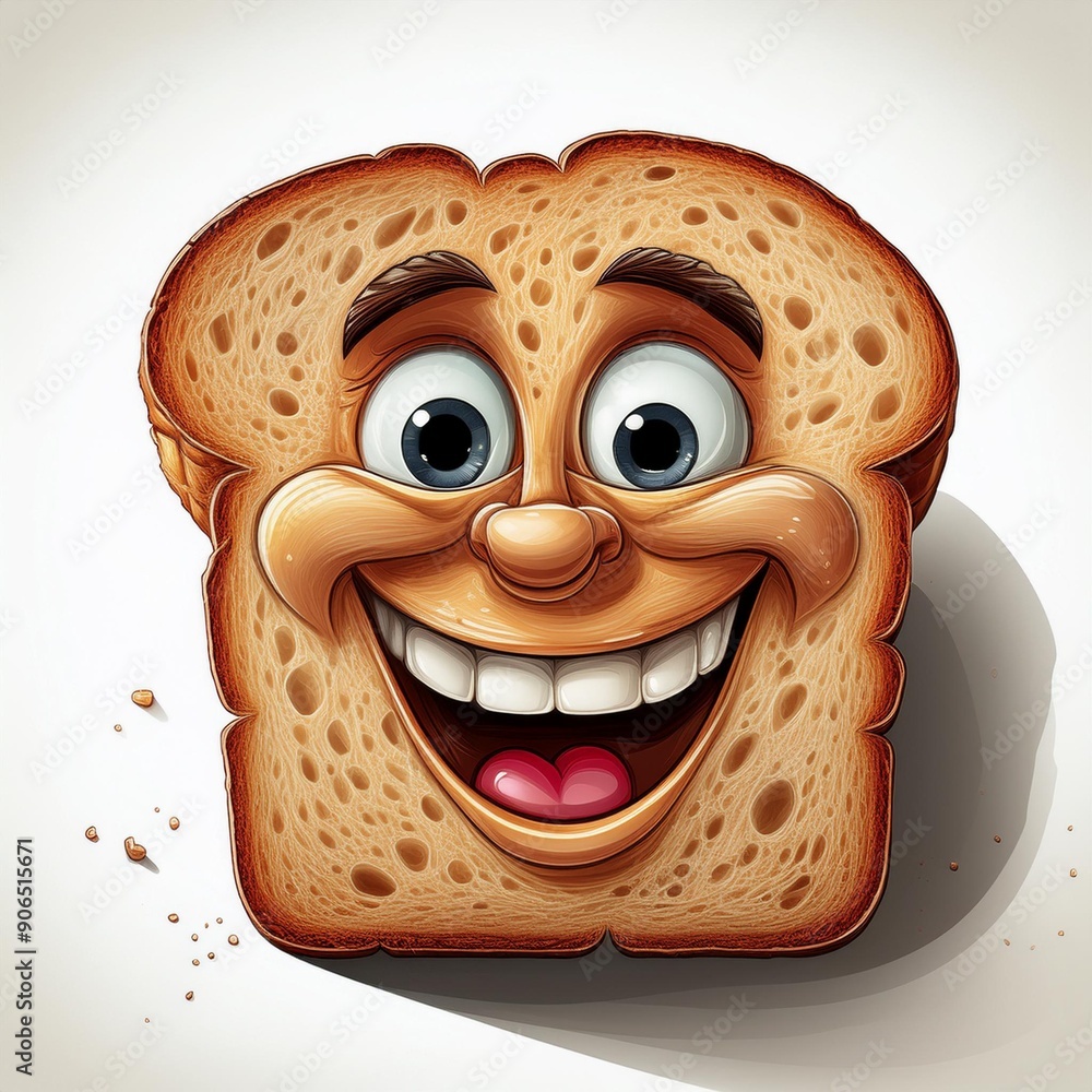 cartoon toast with face on white background Stock Illustration | Adobe ...