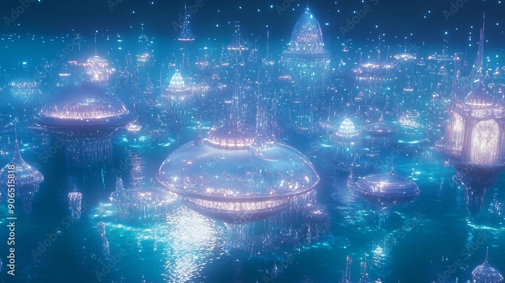 A stunning view of an underwater kingdom with vibrant, bioluminescent ...