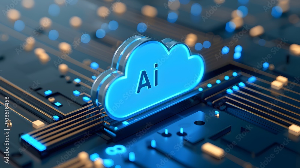 Cloud-based AI technology concept with a glowing 3D cloud icon on a ...