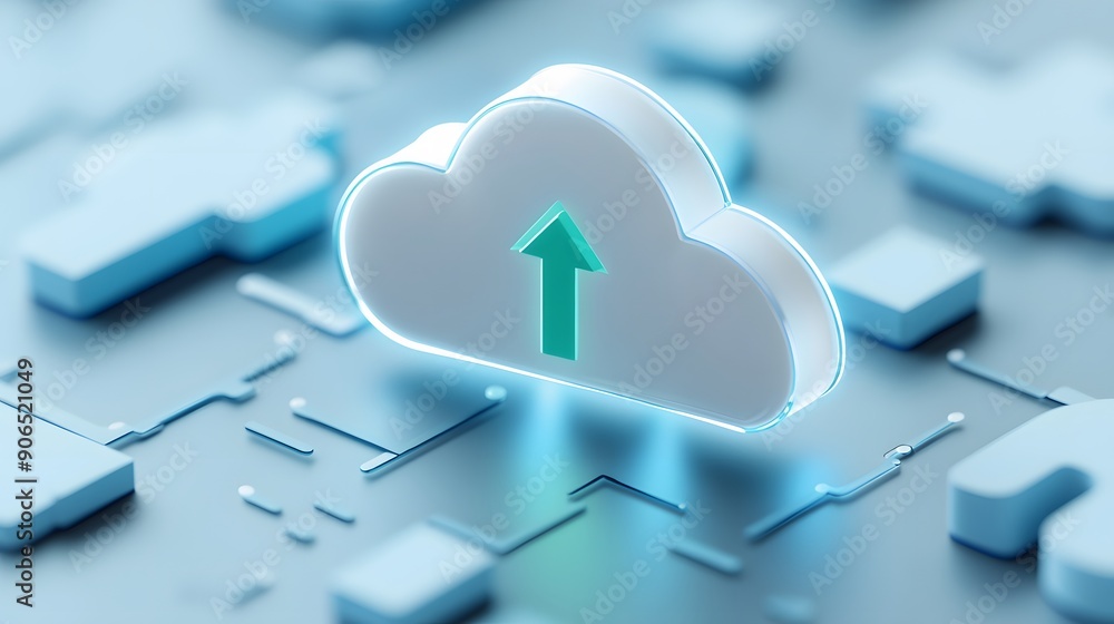 Digital cloud storage concept with an upward arrow, representing data ...