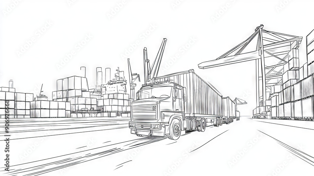 Trucks carry goods to the port where they're loaded onto ships for ...