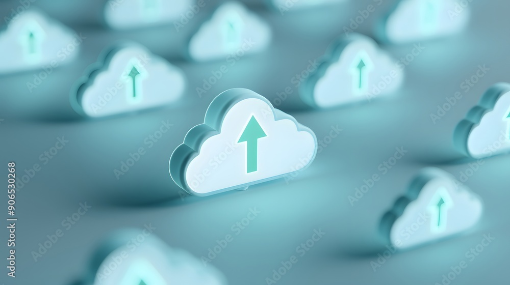 Multiple cloud icons with arrows pointing up, symbolizing online ...