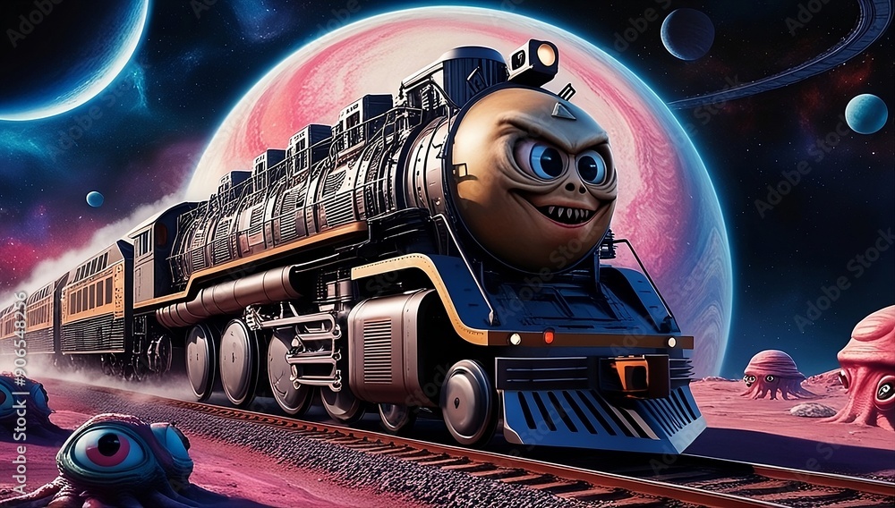 hi-tech express train, barrels through the galaxy. train's industrial ...