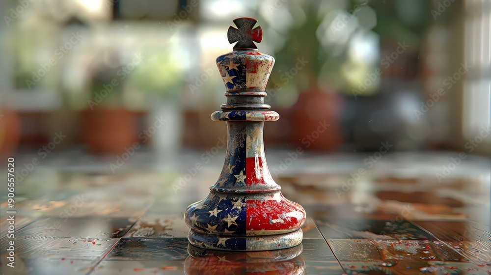 artistic flag design featuring a chess bishop piece, incorporating the ...