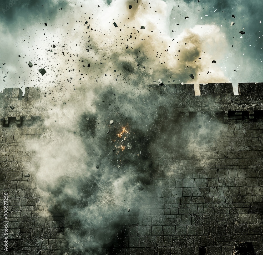 Walls of the medieval castle fort of Jericho collapsed. Stock Photo ...