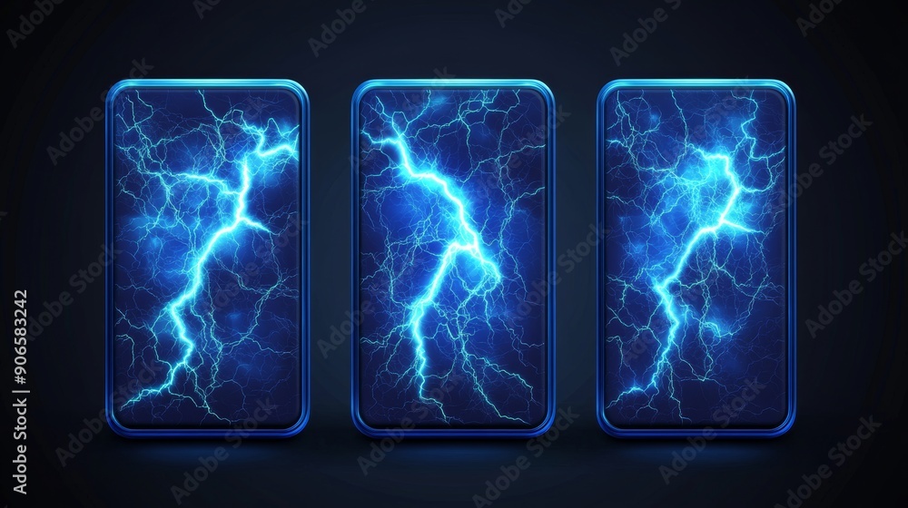Thunderbolt effect on rectangular and square lightning frames with blue ...