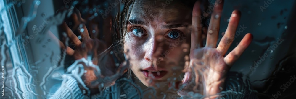 Terrifying woman with hand pressed against glass captured inside home ...