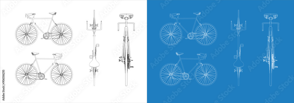 outline vintage bike vector illustration blueprint. isolated in ...