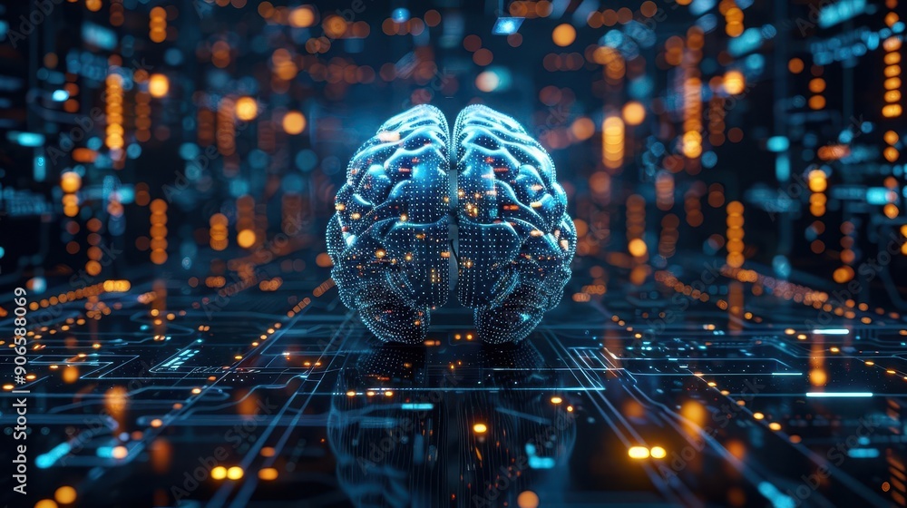 Cuttingedge AR brain, front view, advanced brain simulation tech ...