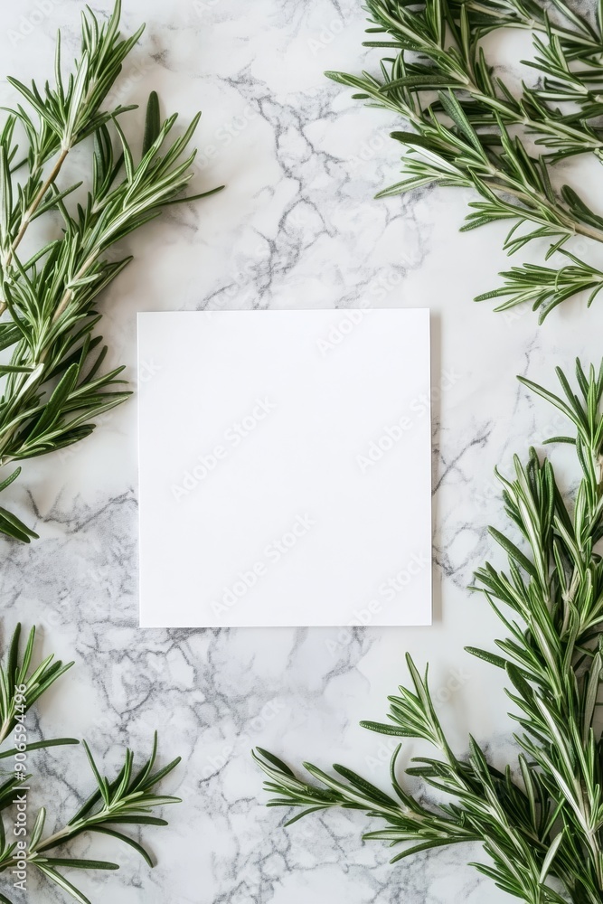 Mockup showing a white invitation card with a rosemary. This is a 5x7 ...