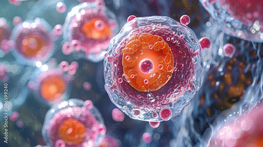 Lysosomes digesting cellular waste, top view, depicting the breakdown ...