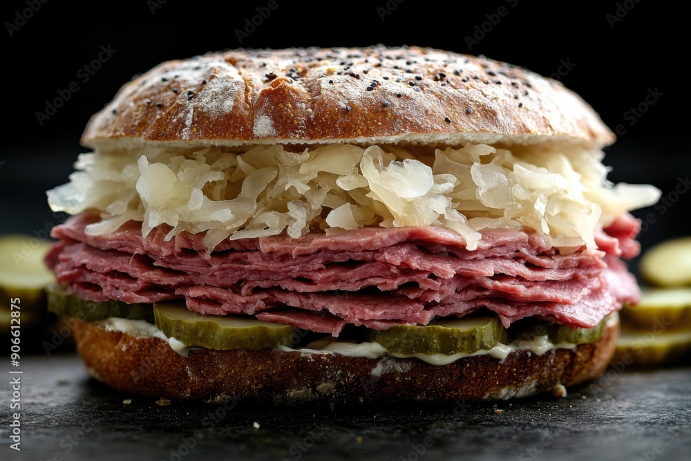 A classic American Reuben sandwich made with layers of corned beef ...