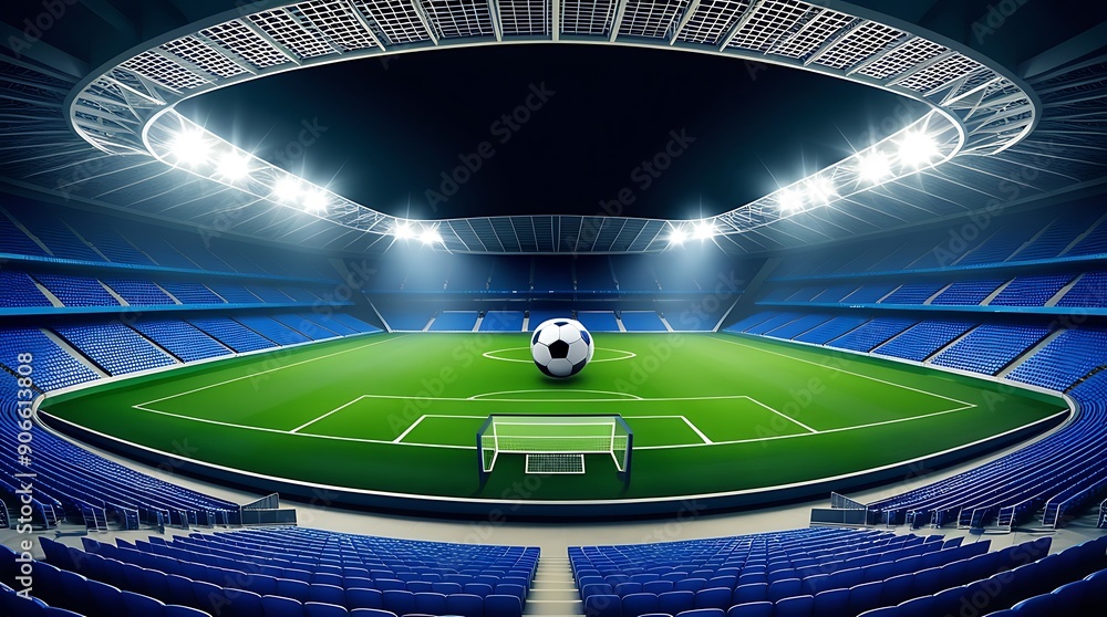illustration of a grand football stadium at night. The stadium should ...
