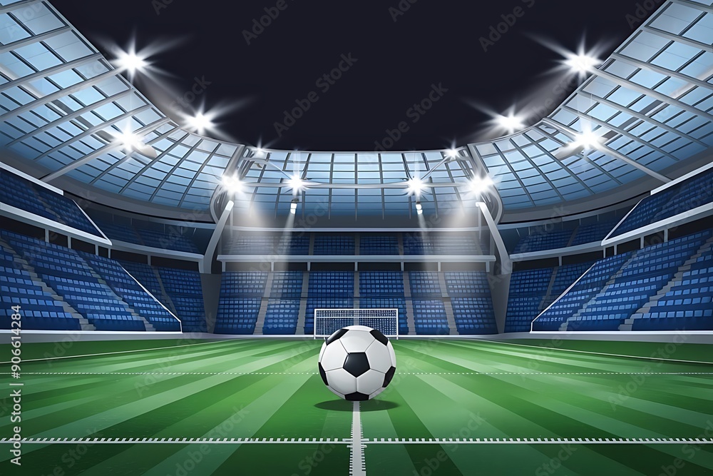 illustration of a grand football stadium at night. The stadium should ...