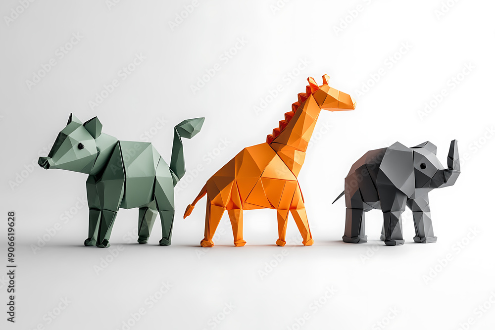An illustration of paper origami animals in a low poly style ...