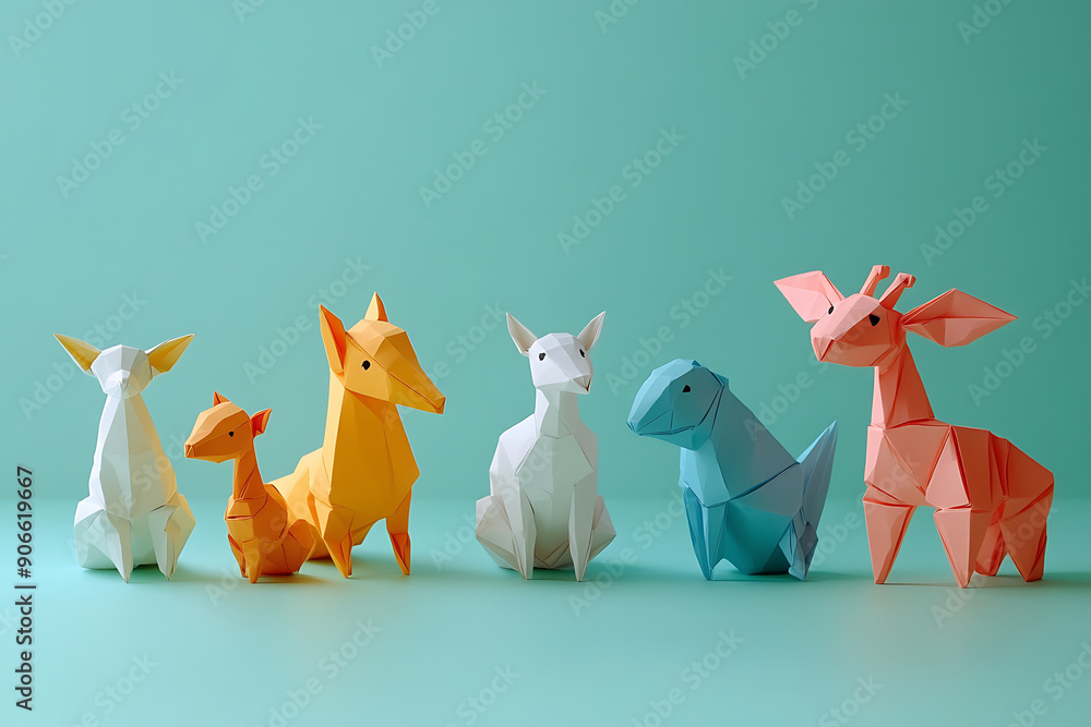 An illustration of paper origami animals in a low poly style ...