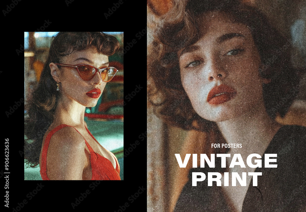 Vintage Noise Print Poster Photo Effect Mockup Stock Template | Adobe Stock