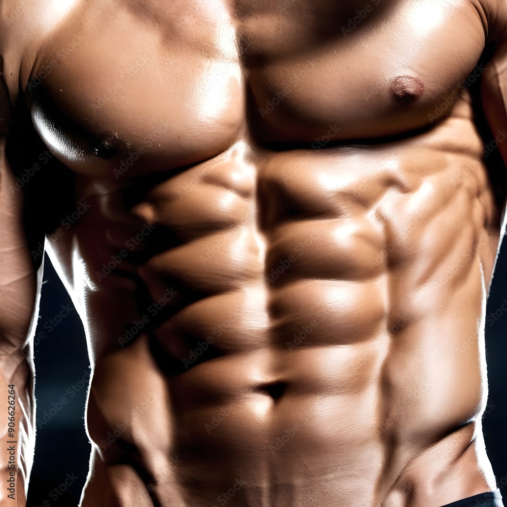 Shirtless male torso with six-pack abs. Bodybuilder displaying ...