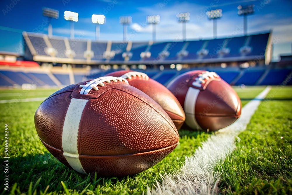 Washington D.C. - April 7, 2024: A pair of footballs on the sidelines ...