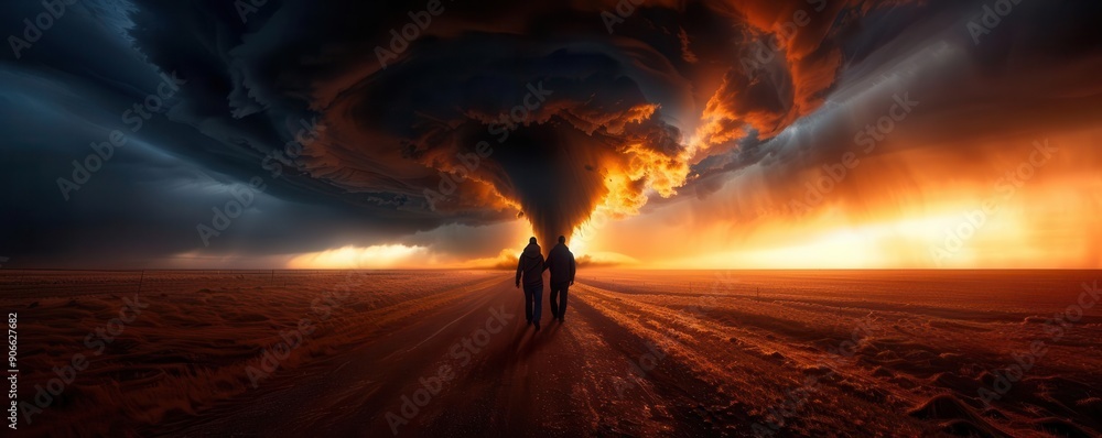 Storm chasers tracking a twister in an open field, Adventure, Dark ...