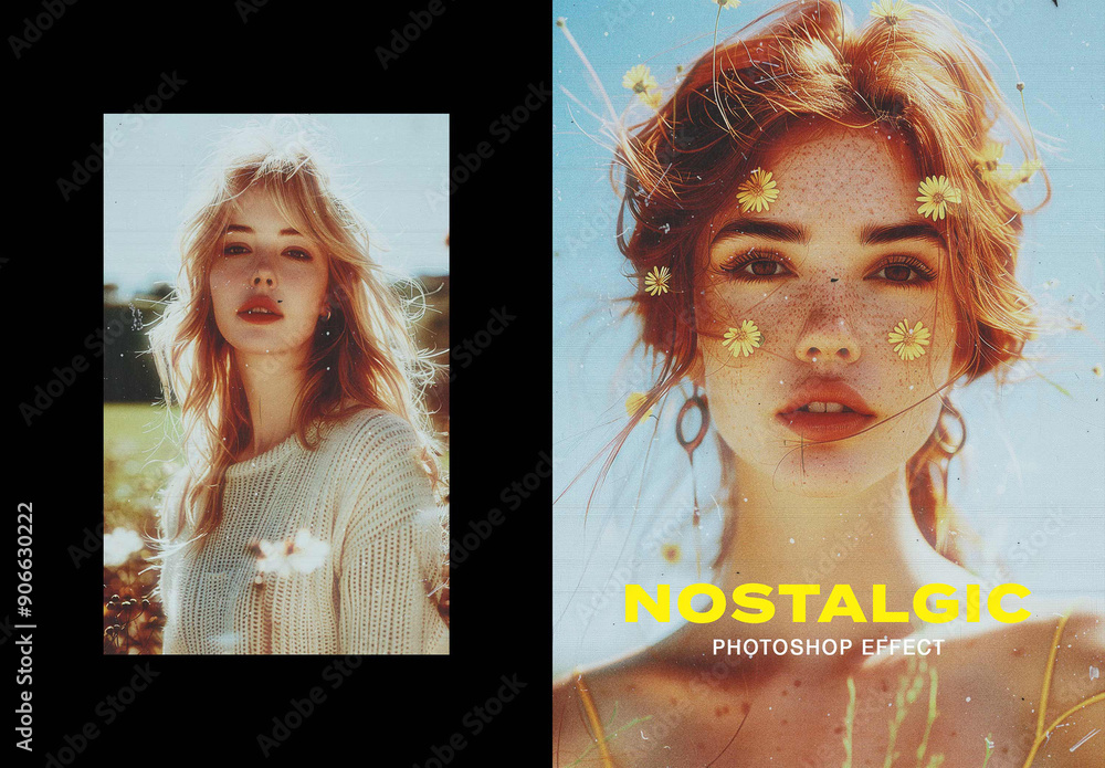 Nostalgic Poster Photo Effect Mockup With Generative AI Stock Template | Adobe Stock
