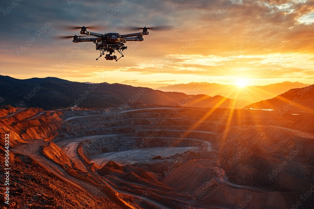 Engineer and team survey using remote control drone and discussion at ...