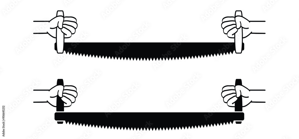 Cartoon whipsaw or pull saw. Drawn handsaws for carpenters. Saw logo ...