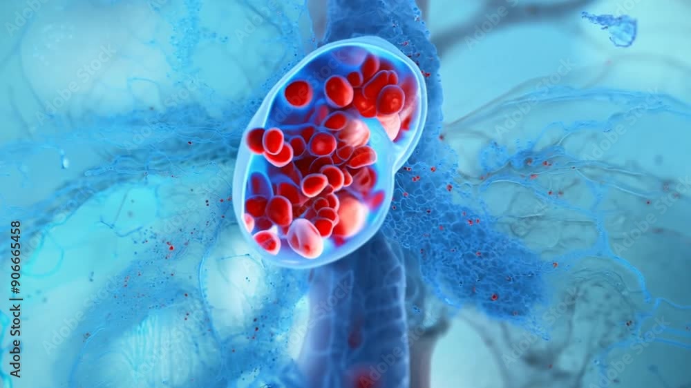 A close up of a person's internal organs, with the red and blue veins ...