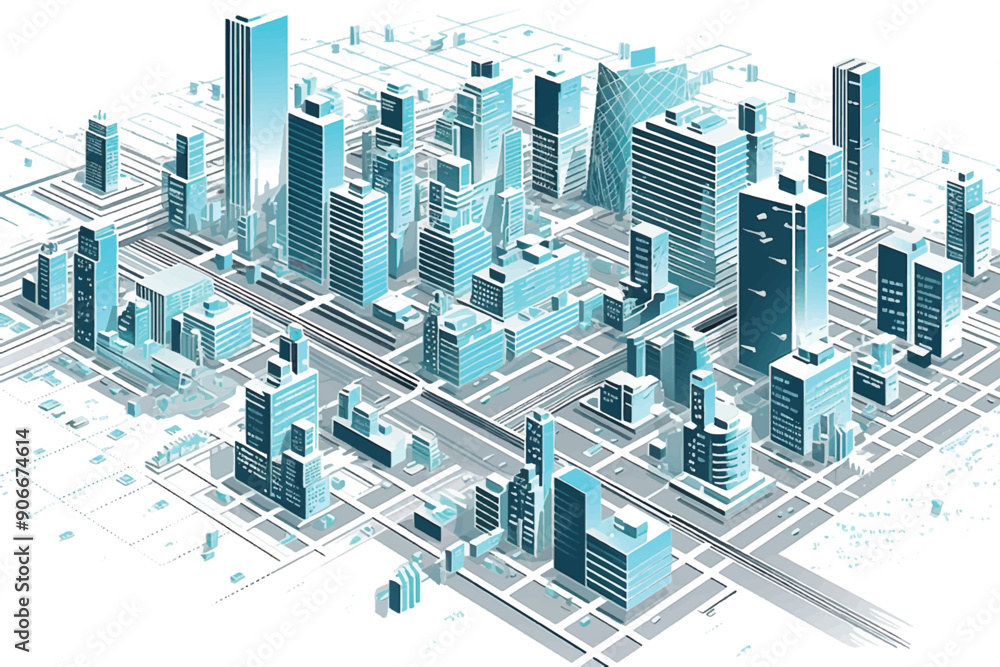 Modern isometric city plan, 3d location map: living houses, offices ...