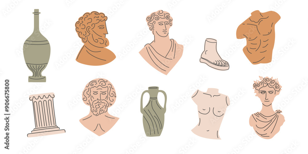 Set of ancient greek statue and classic vintage monument shapes ...
