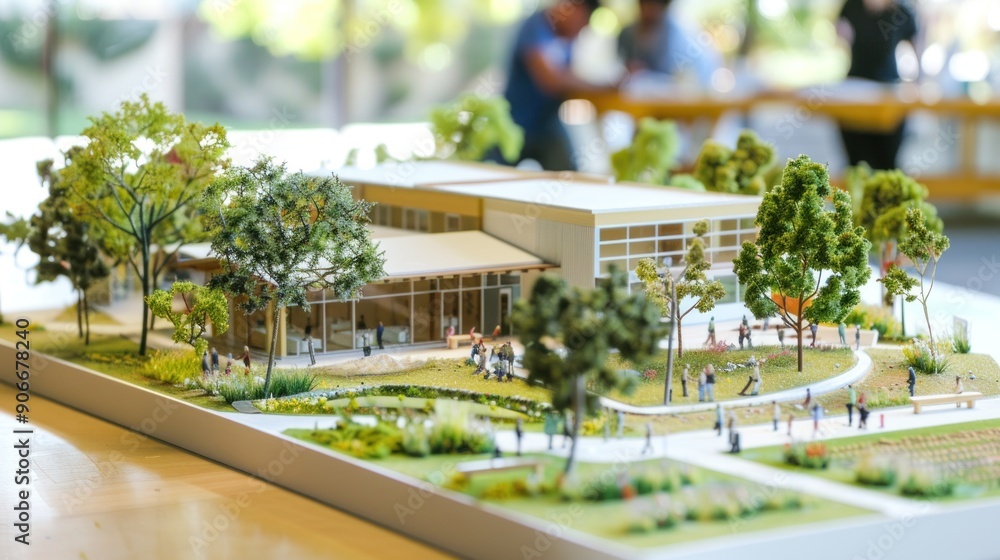 Generate a photo realistic image of a maquette illustrating a community ...