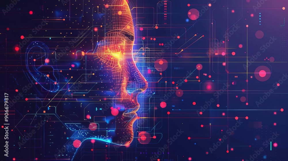 Digital representation of facial recognition scanning a user's face ...