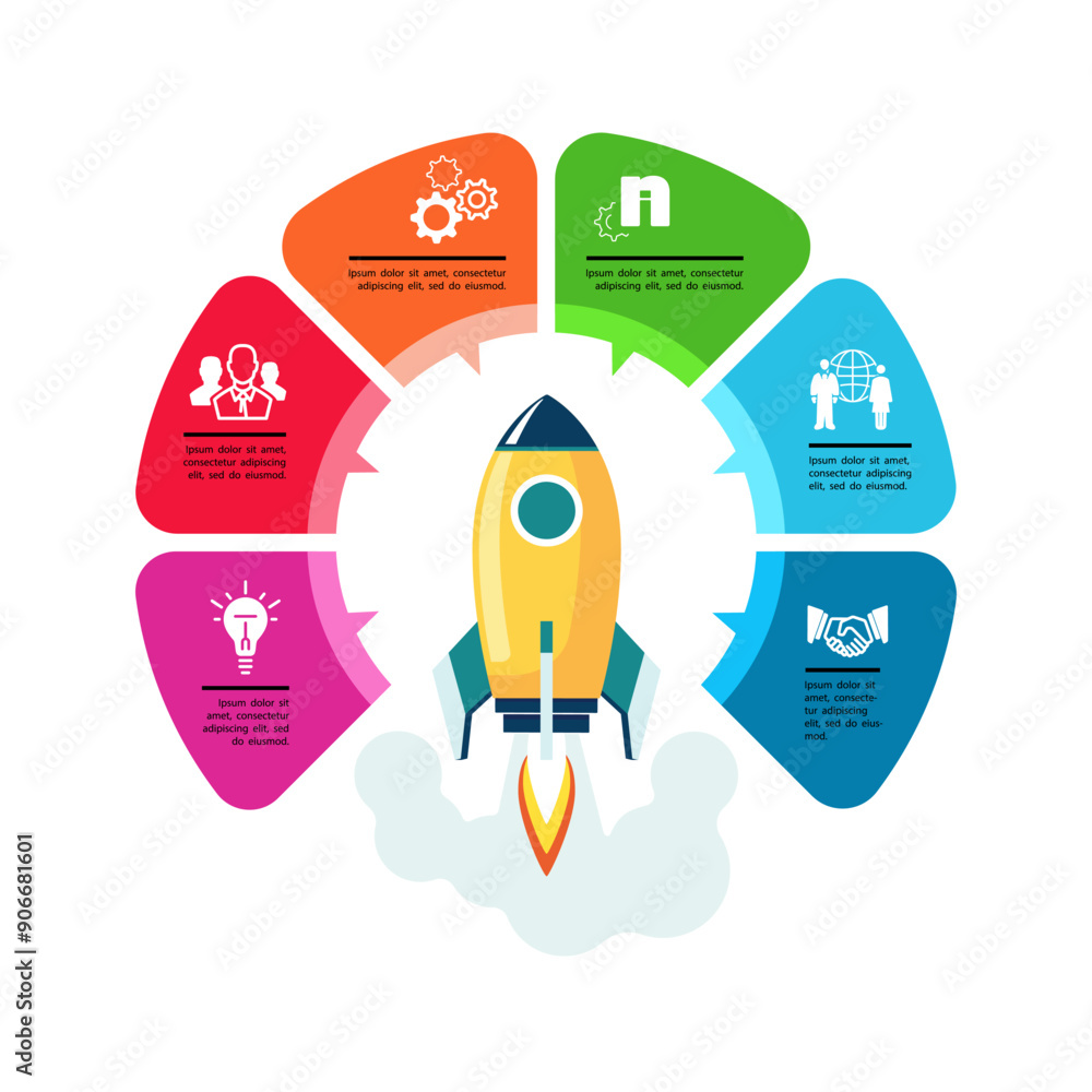 Business icons, startup. Rocket launch of new business ideas ...