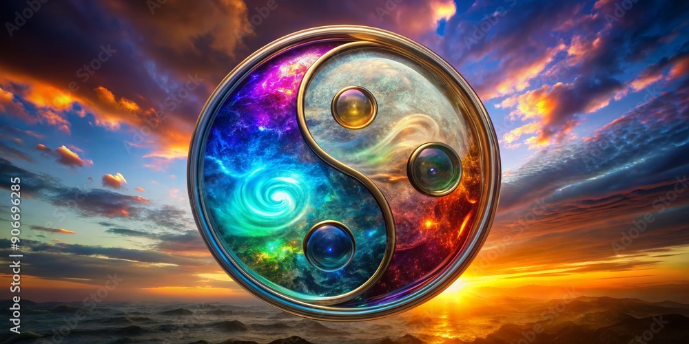 Golden Yin Yang Symbol in a Vibrant Sunset Sky, Yin Yang Symbol, Sunset ...