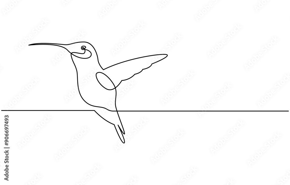 Continuous one line drawing of flying hummingbird. One line drawing ...