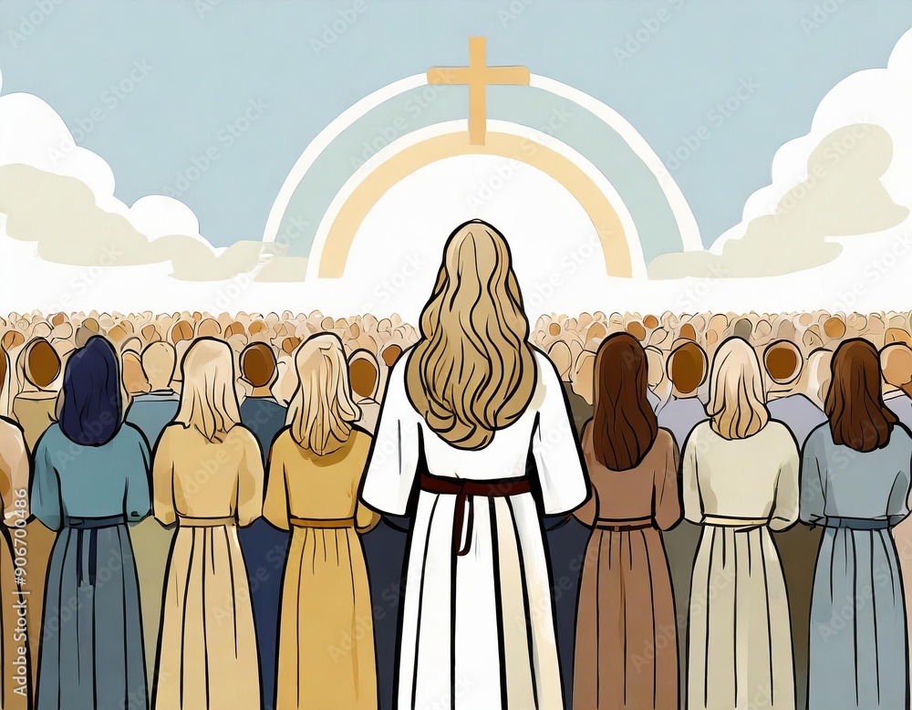 Jesus Christ in a crowd of people from behind; biblical event; Sermon ...