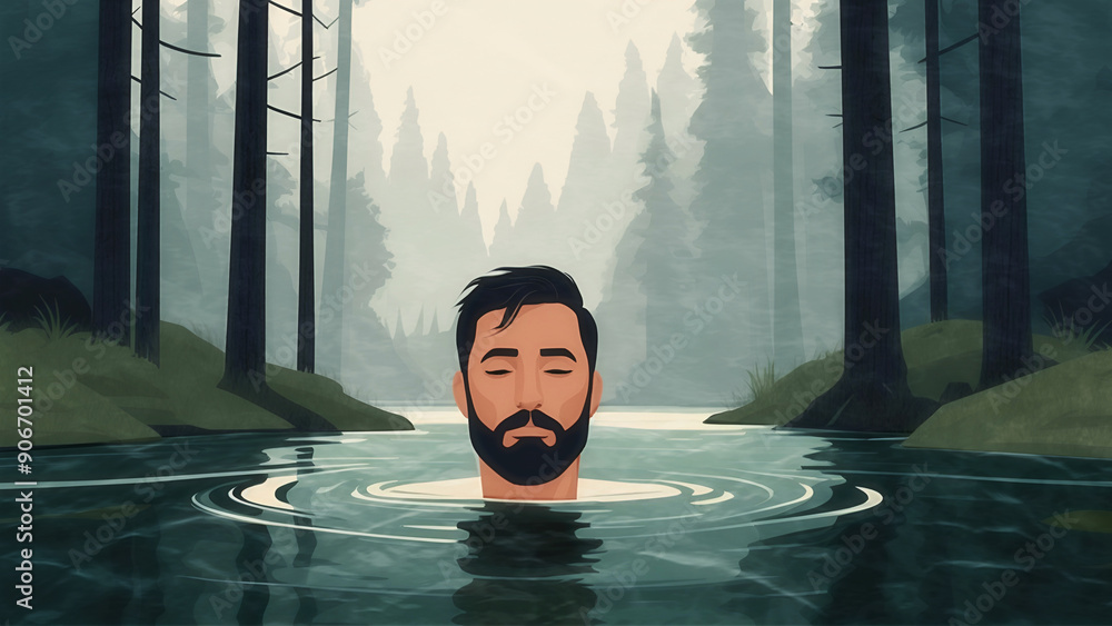 solitude relaxing concept, man floating in river - lake - beach alone ...