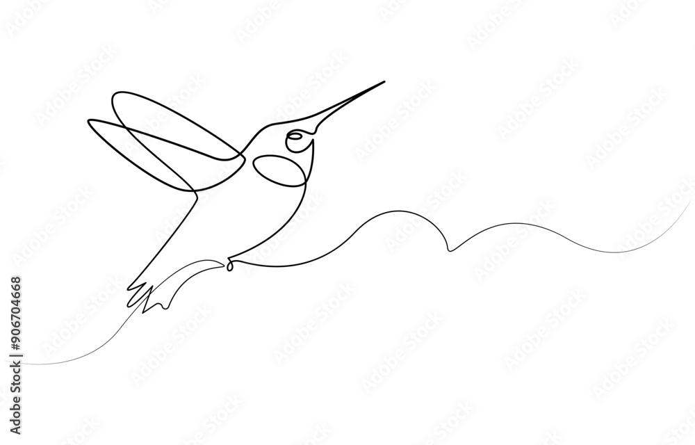 Continuous one line drawing of flying hummingbird. One line drawing ...