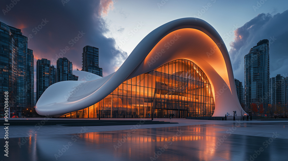 Modern cultural center with iconic design and vibrant facade, cityscape ...