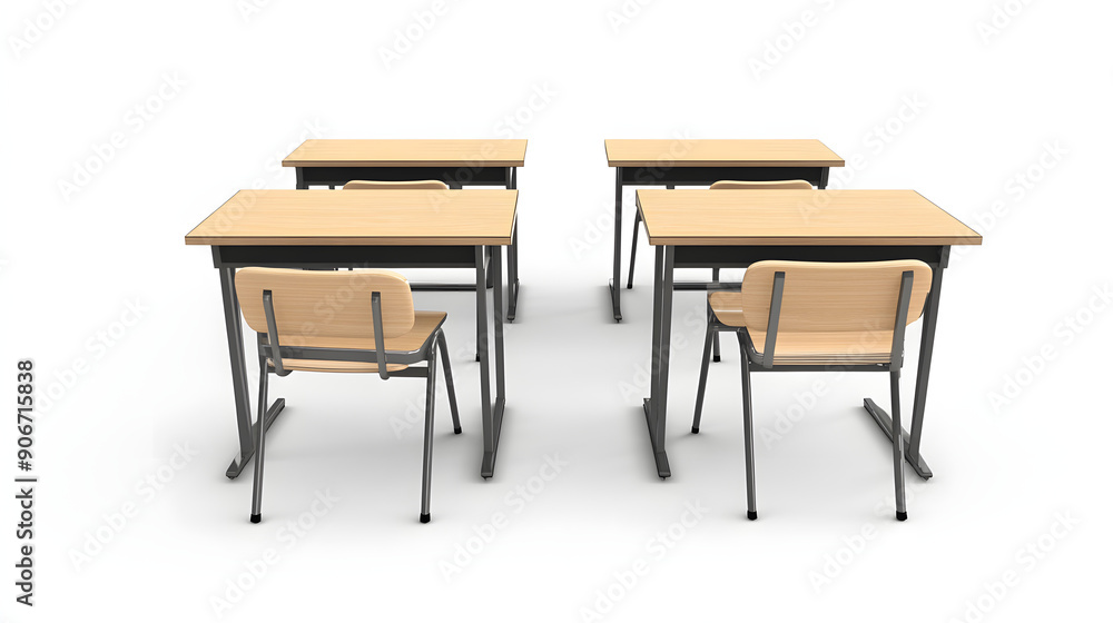 classroom, school. there are tables and desks, no one, an empty ...