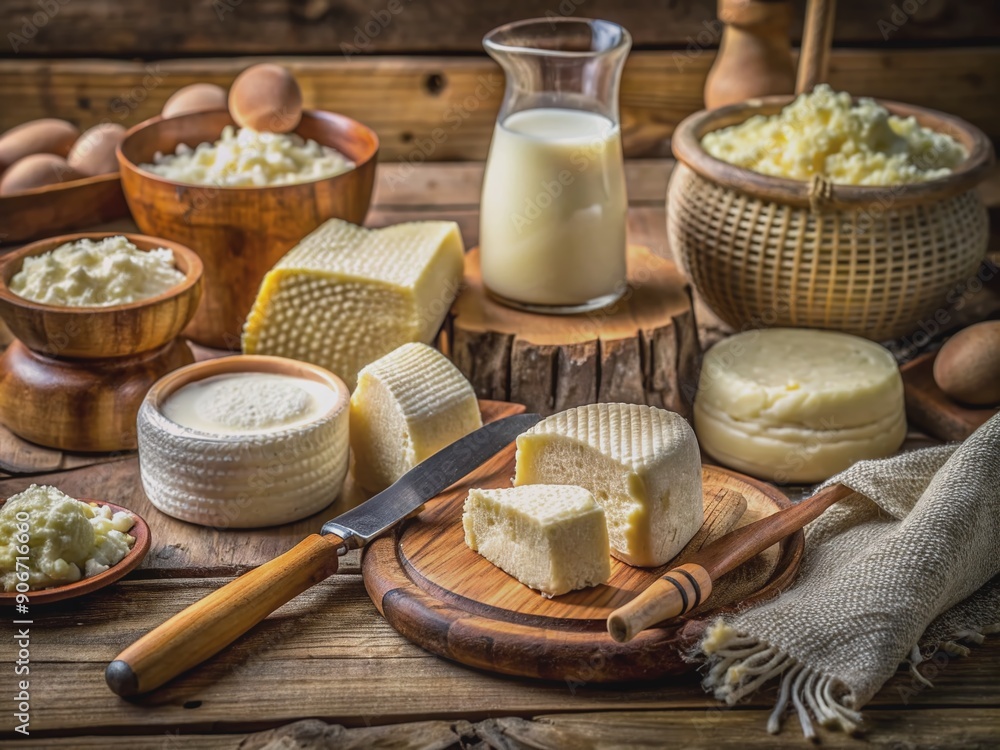 Artisanal cheese making process unfolded: wooden tools, raw milk, and ...