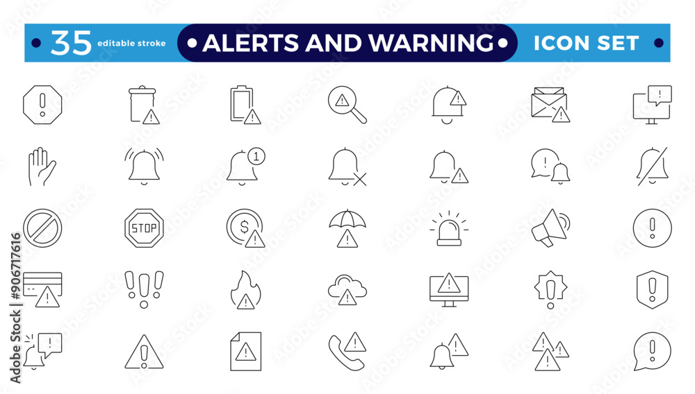 Warning and risk. Set of line icons in linear style. Warning ...