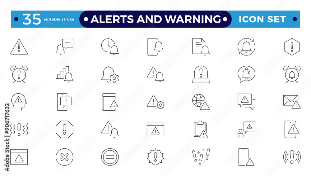 Warning and risk. Set of line icons in linear style. Warning ...