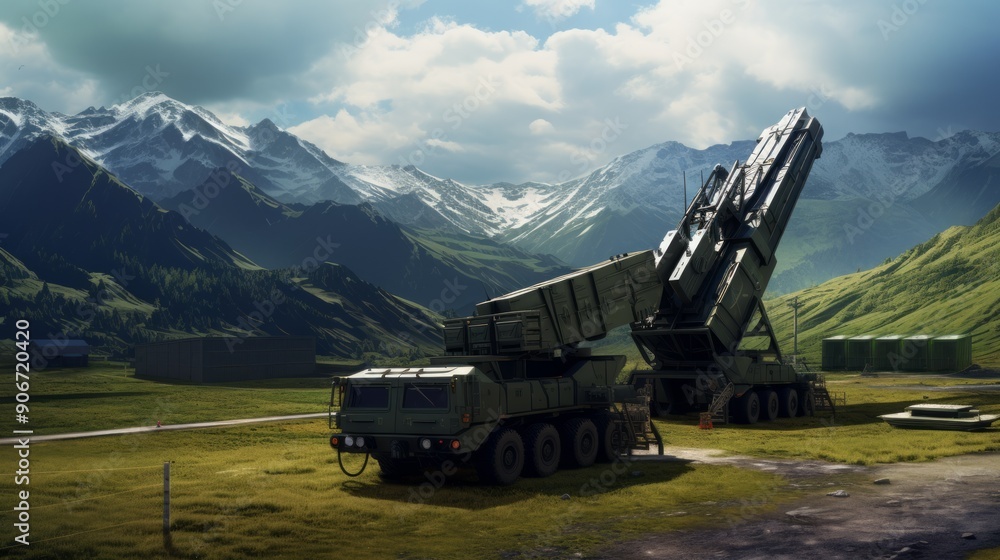 Anti air missile launch system in military base territory. Neural ...