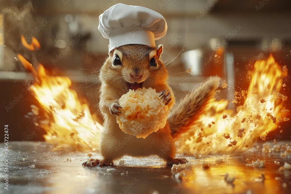 Fiery Chef Chipmunk: Angry rodent in chef's hat throws giant fried rice ...