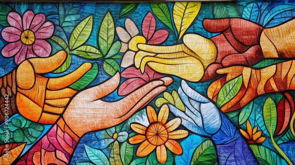 Vibrant Multicultural Mural: Diverse Hands Reaching Out in Unity ...
