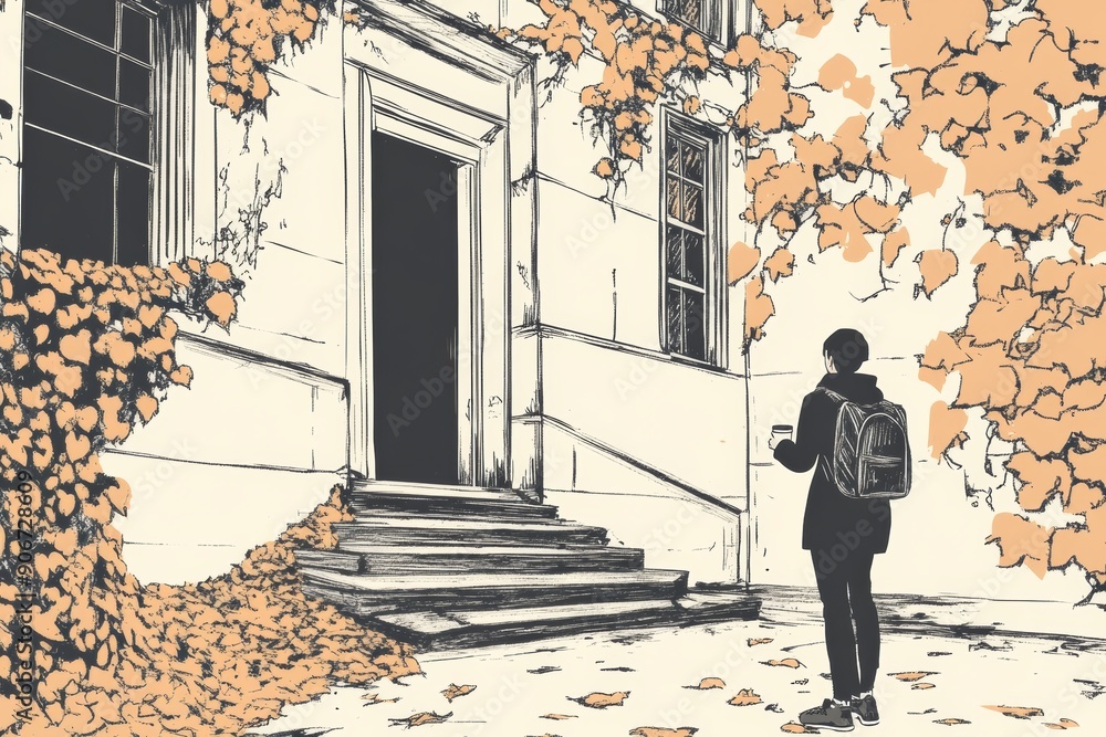 old school memories. university building with ivy on the walls, a ...