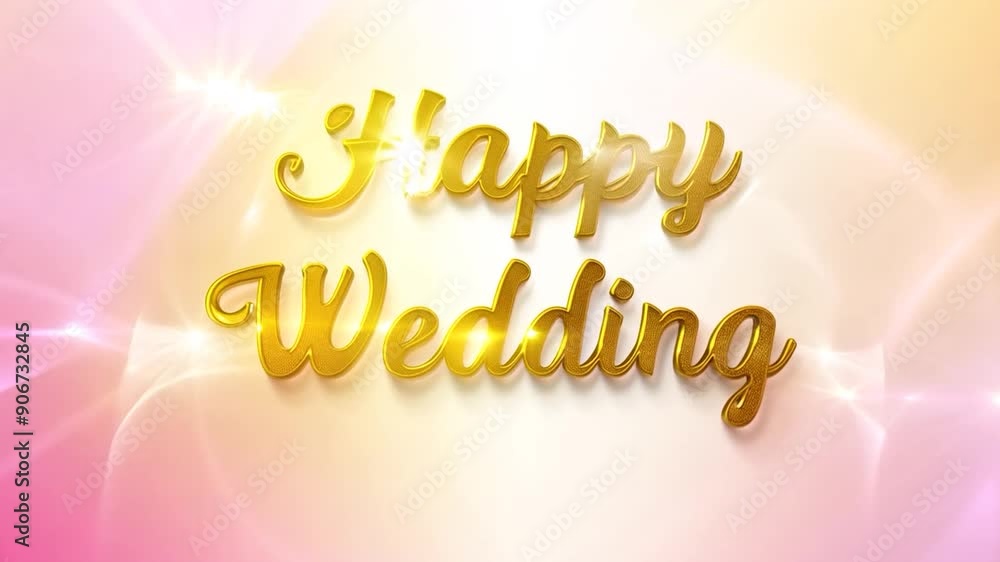 Golden happy wedding text animation on a shimmering pink and gold ...
